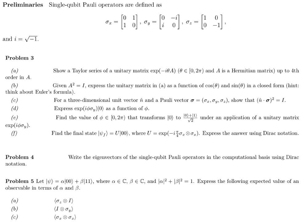 Preliminaries Single-qubit Pauli operators are | Chegg.com