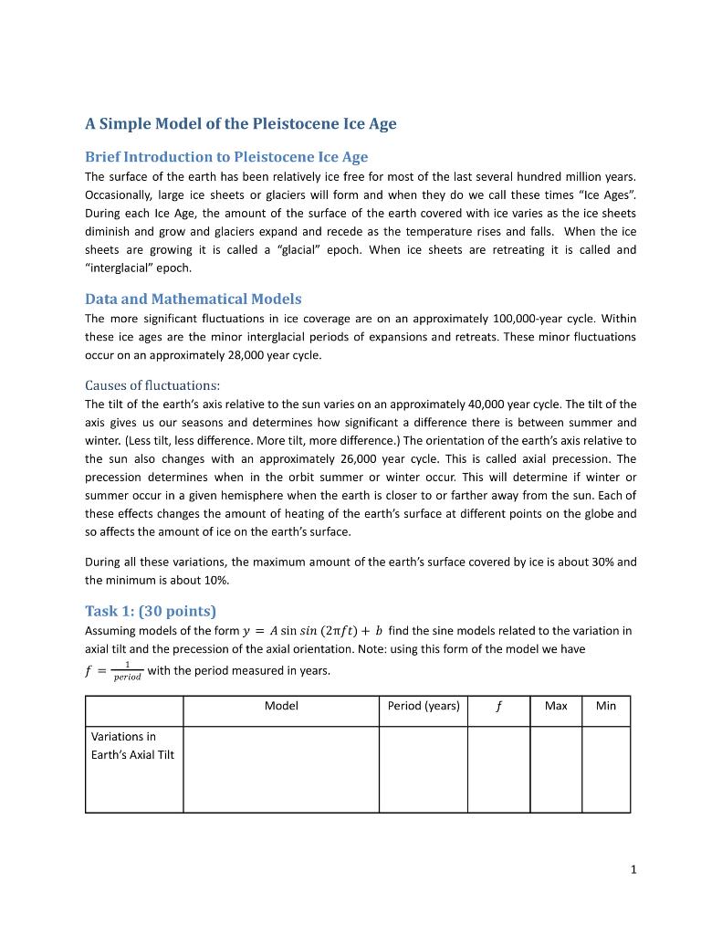 Solved A Simple Model of the Pleistocene Ice Age Brief | Chegg.com