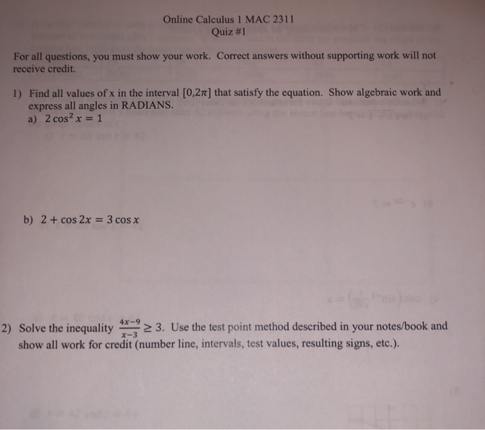 Solved Online Calculus 1 MAC 2311 Quiz #1 For all questions, | Chegg.com