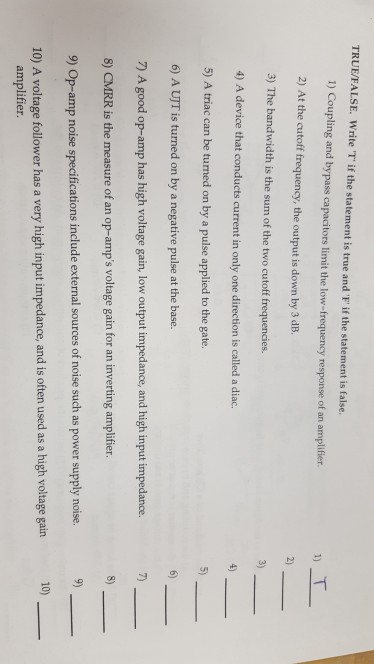 Solved TRUE/FALSE. Write T if the statement is true and | Chegg.com