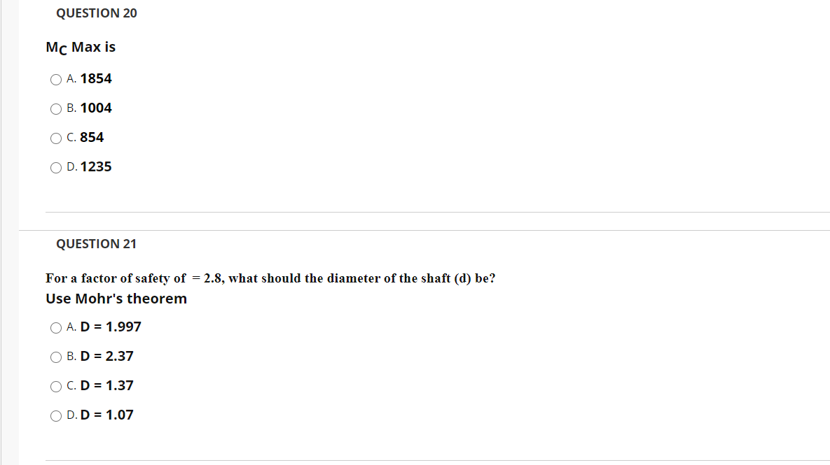 Solved QUESTION 11 2 points Given: Shaft of ASTM G25 cast | Chegg.com