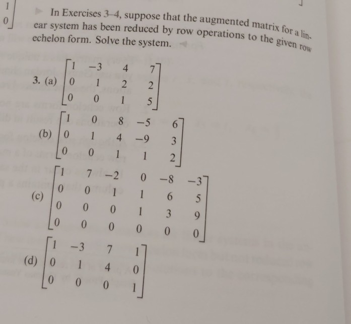 Solved In Exercises 3-4, suppose that the augmented matrix | Chegg.com