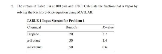Solved 2. The stream in Table I is at 100 psia and 178F. | Chegg.com