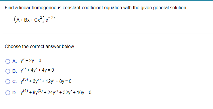 Solved Find a linear homogeneous constant-coefficient | Chegg.com