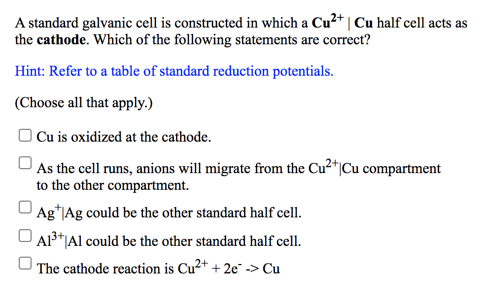Solved A standard galvanic cell is constructed in which a | Chegg.com
