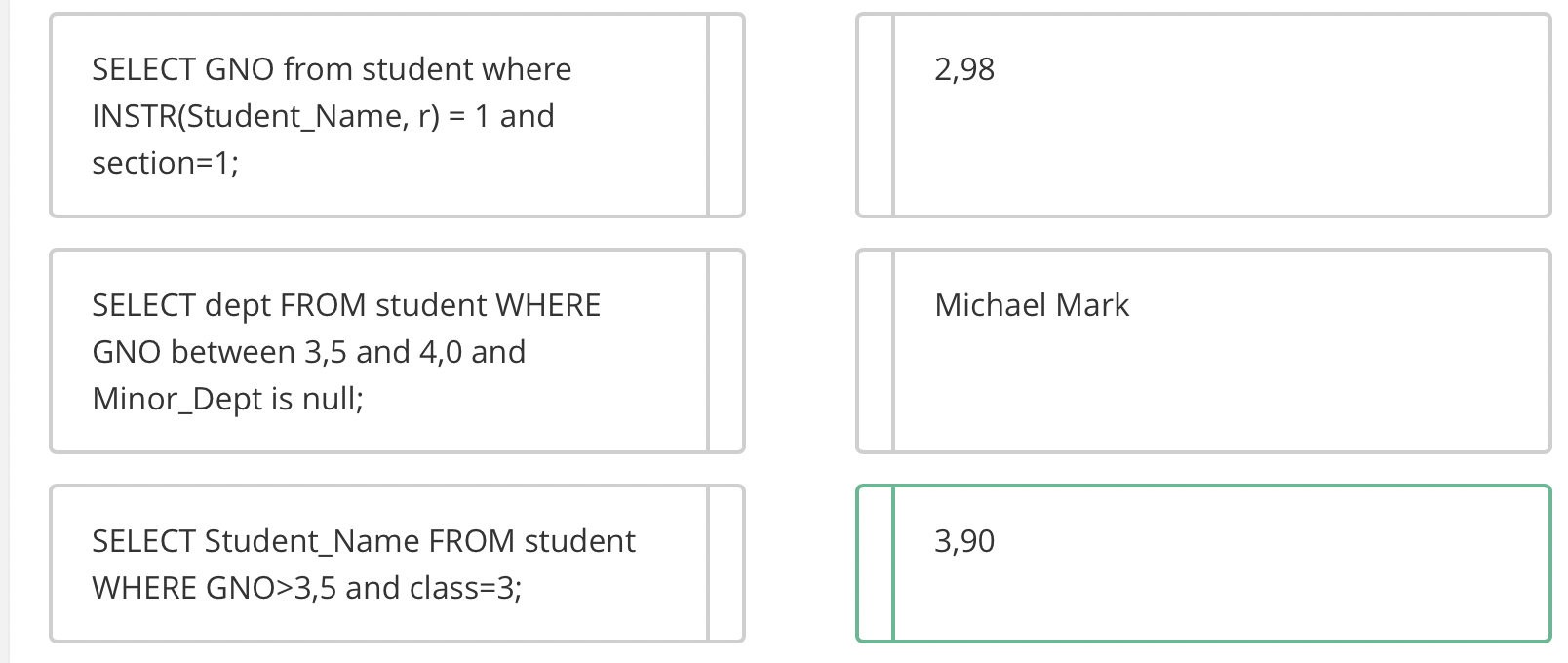 Solved Question(30points) Match the following sql statements | Chegg.com