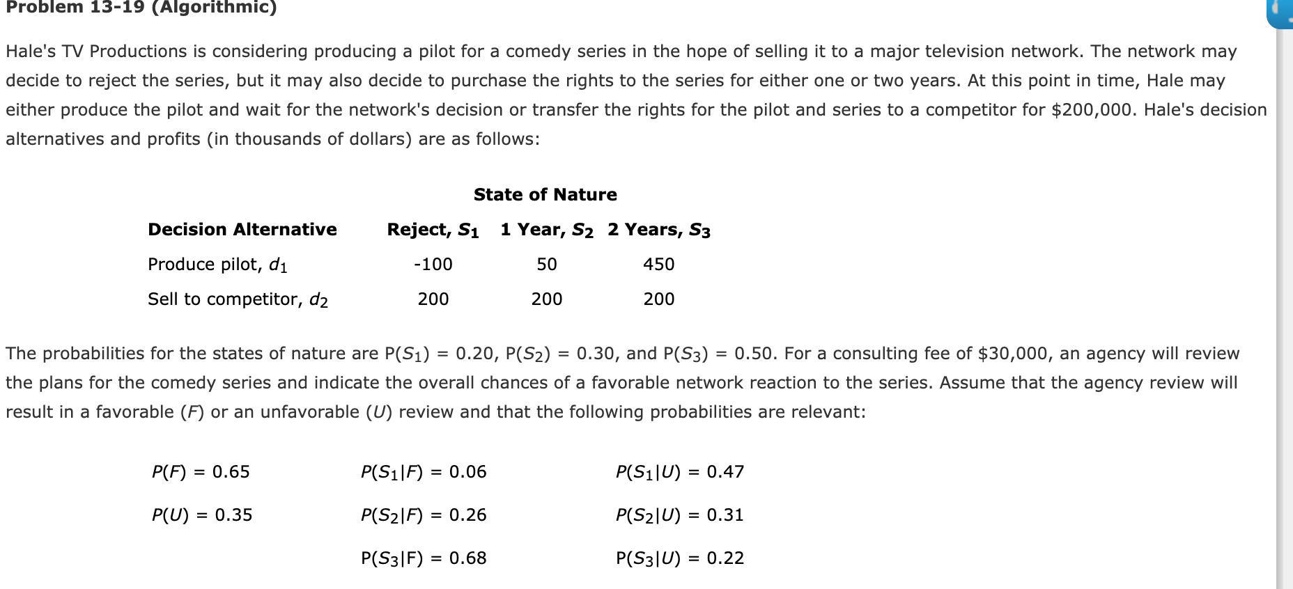 Solved Problem 13-19 (Algorithmic) Hale's TV Productions is | Chegg.com