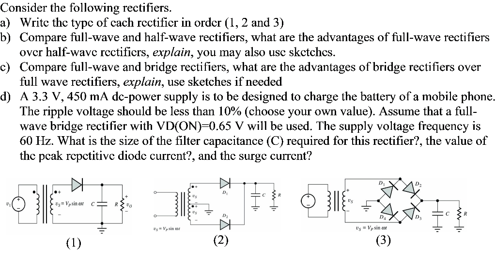 Solved Consider the following rectifiers. a) Write the type | Chegg.com