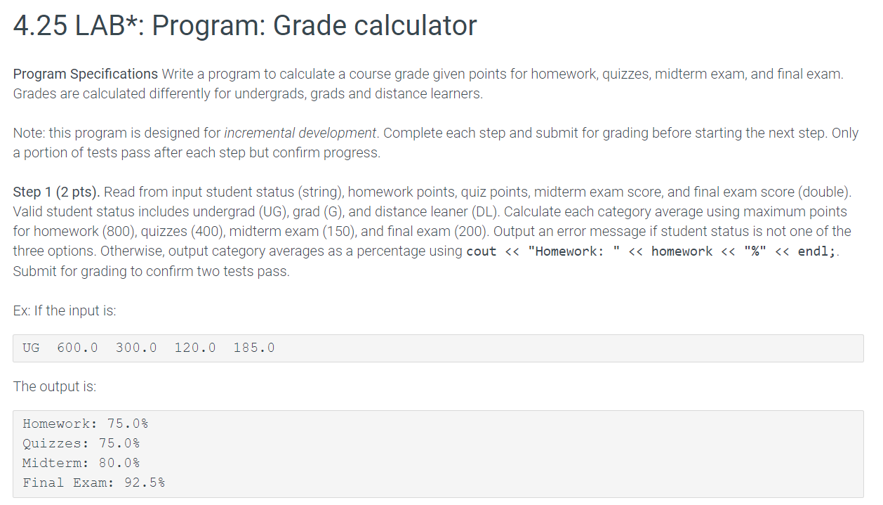 Solved 425 Lab Program Grade Calculator Program 
