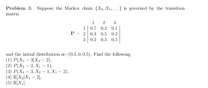Solved Problem 3. ﻿Suppose the Markov chain {x0,x1,dots} ﻿is | Chegg.com