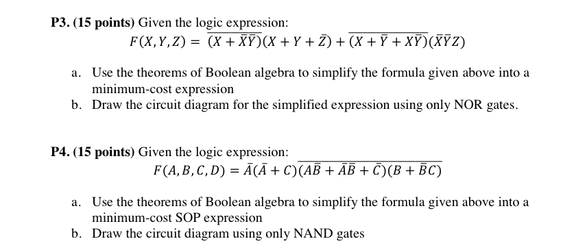 Solved P3. (15 points) Given the logic expression: | Chegg.com