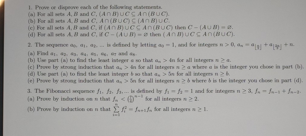 Solved 1. Prove or disprove each of the following statements | Chegg.com