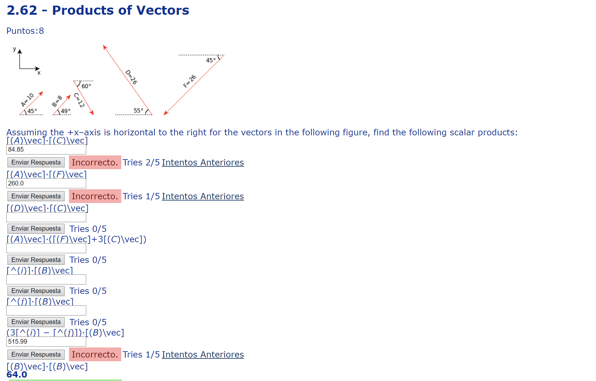 Solved 2.62 - ﻿Products of ﻿VectorsPuntos:8Assuming the | Chegg.com