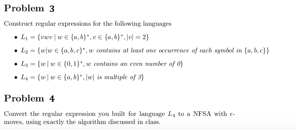 Solved Problem 3 Construct regular expressions for the | Chegg.com