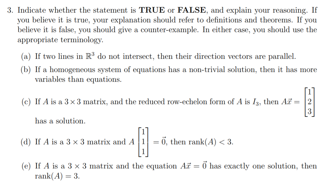 Solved 3. Indicate whether the statement is TRUE or FALSE, | Chegg.com