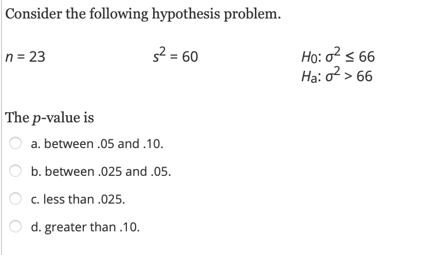 Solved Consider the following hypothesis problem. n = 23 $2 | Chegg.com