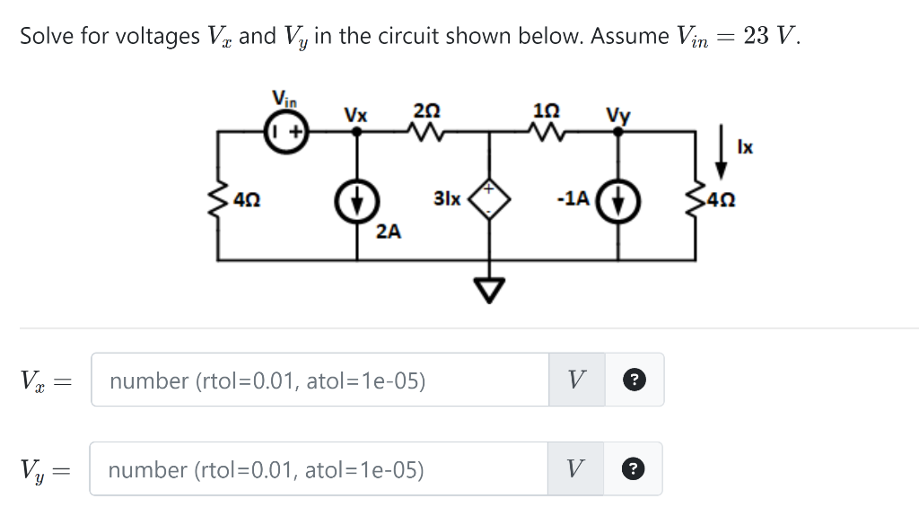 Solved Solve for voltages Vx and Vy in the circuit shown | Chegg.com