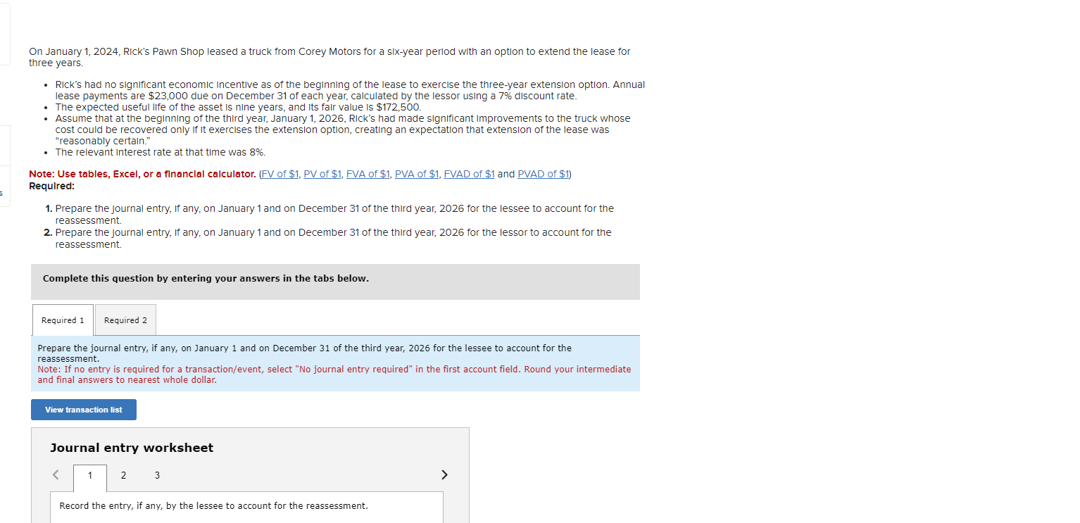 Solved On January 1, 2024, Rick's Pawn Shop leased a truck | Chegg.com