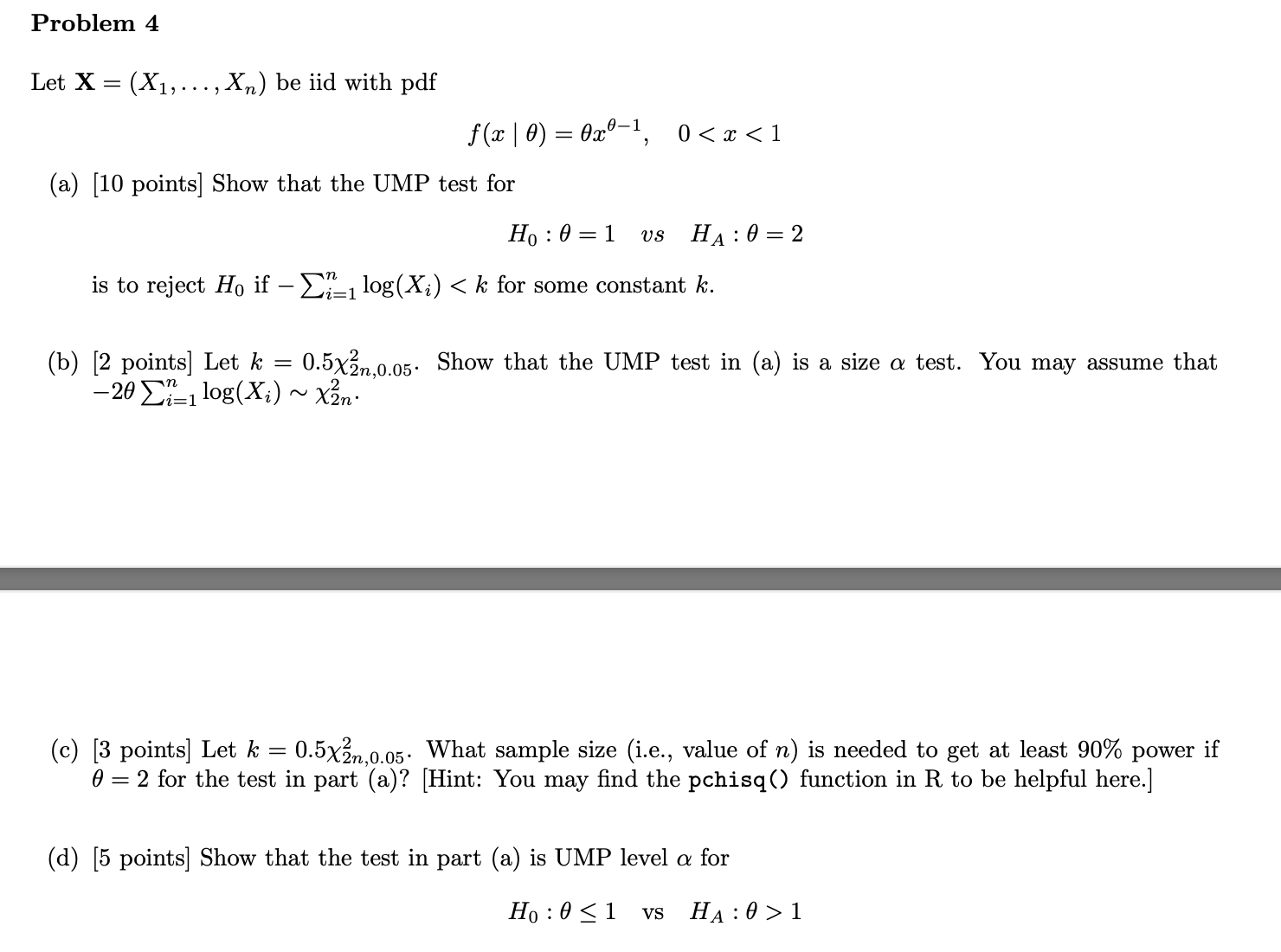 Solved by an EXPERT Let x=(x1,dots,xn) be ﻿iid with pdf | Chegg.com