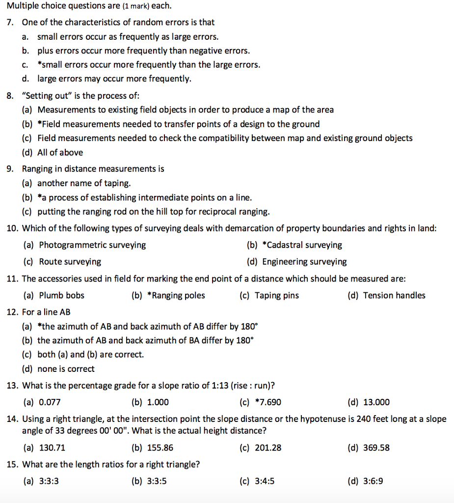 Solved Multiple choice questions are (1 mark) each 7. One of | Chegg.com