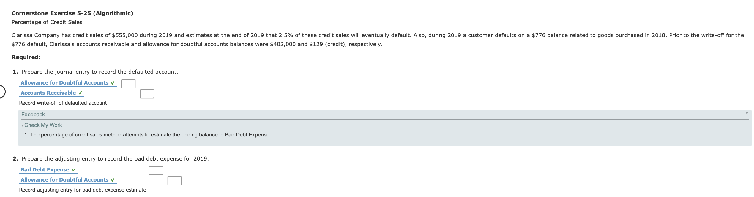 Solved Cornerstone Exercise 5-25 (Algorithmic) Percentage of | Chegg.com