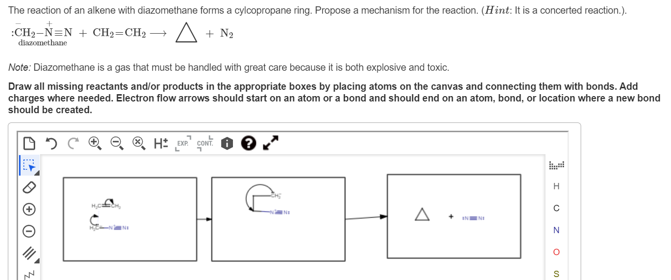 Solved diazomethane −CH2−N≡CH2=CH2 ⋀+N2 Note: Diazomethane | Chegg.com