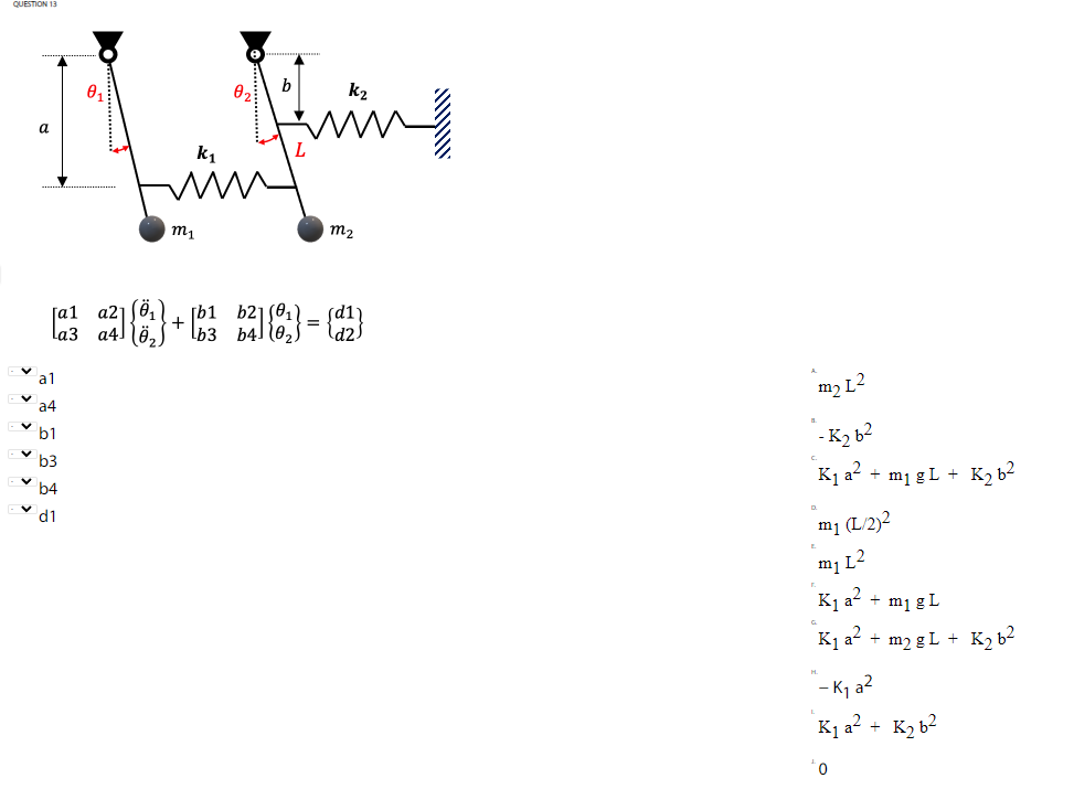 Solved [a1a3a2a4]{θ¨1θ¨2}+[b1b3b2b4]{θ1θ2}={d1d2} a1 a4 b1 | Chegg.com