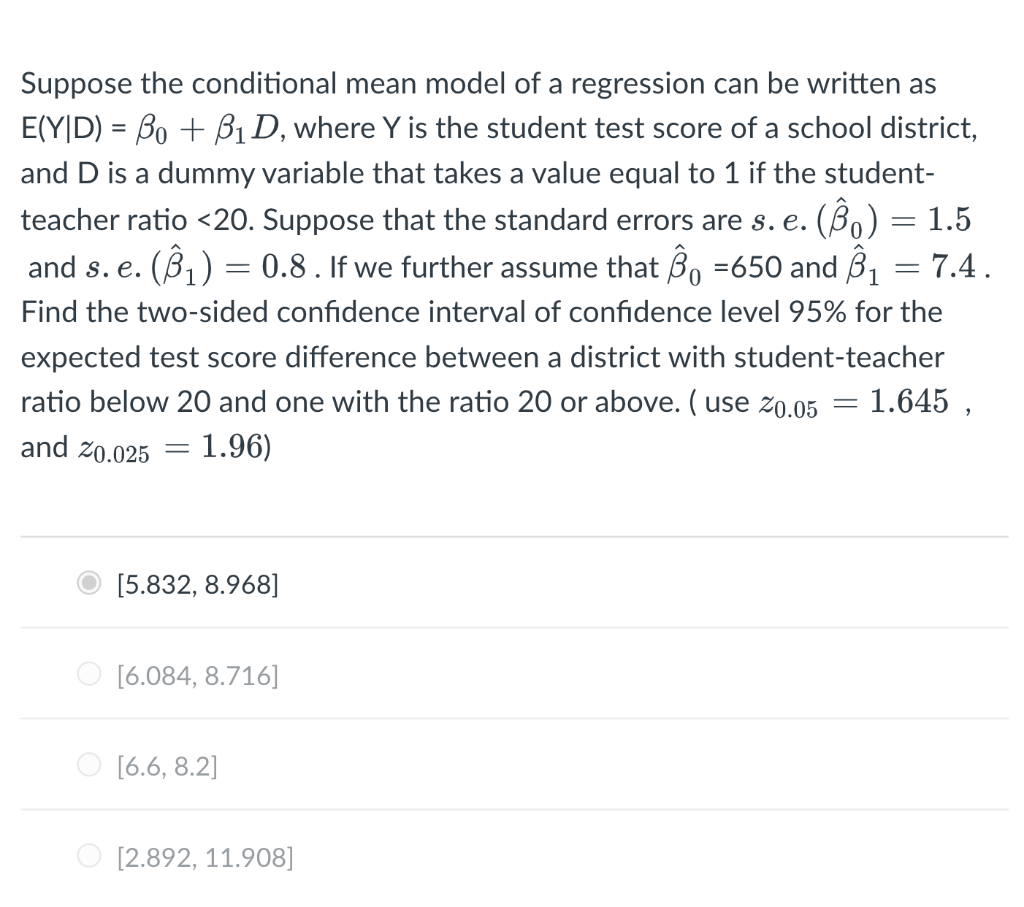 Solved Suppose the conditional mean model of a regression | Chegg.com