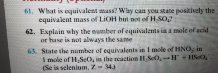 Solved 61. What is equivalent mass? Why can you state | Chegg.com
