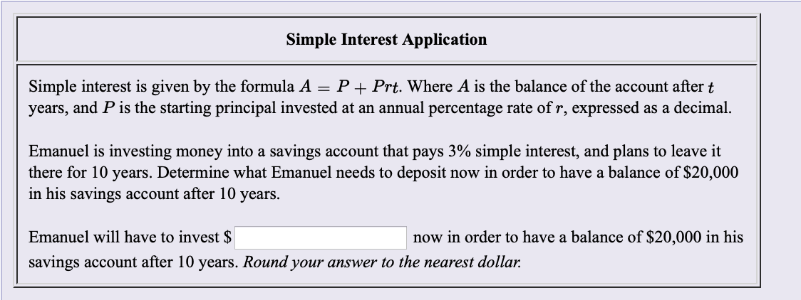 Solved Simple Interest Application Simple interest is given | Chegg.com