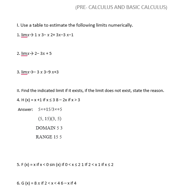 Solved (PRE- CALCULUS AND BASIC CALCULUS) 1. Use a table to | Chegg.com