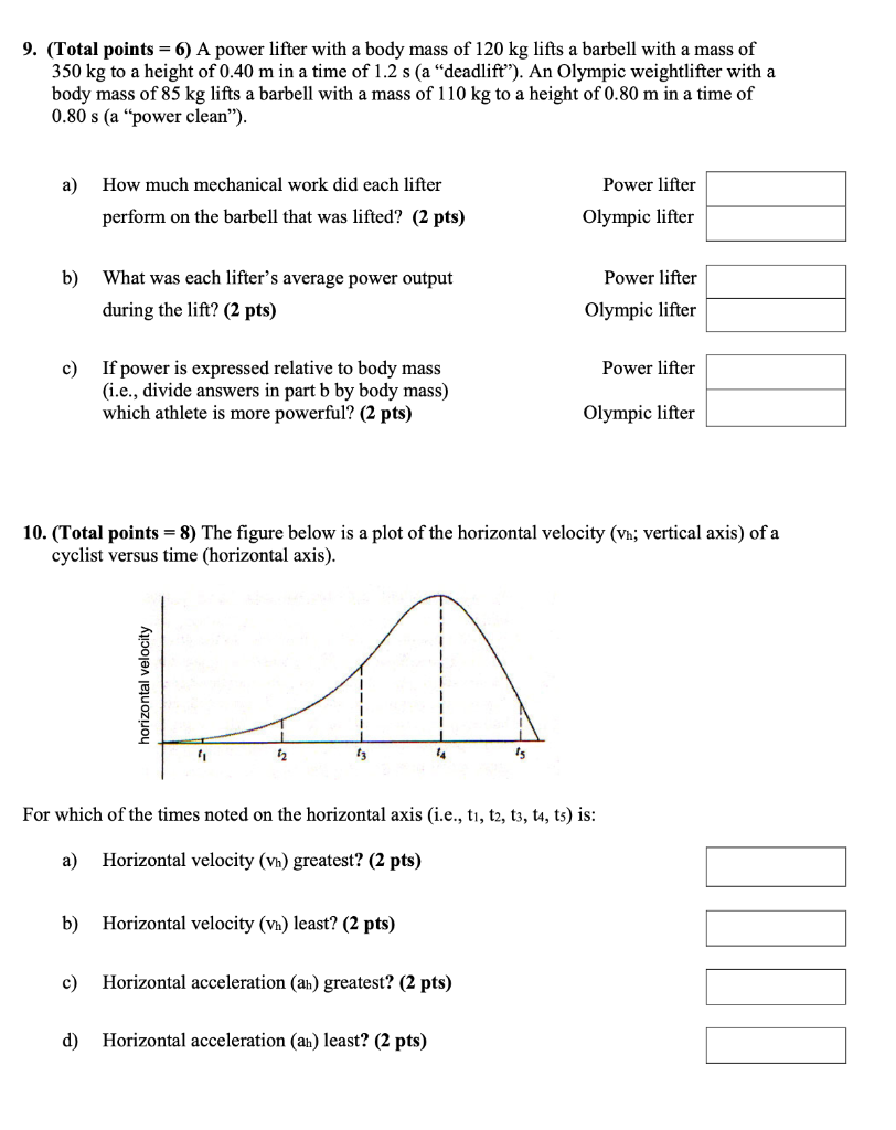 Solved 9. (Total points = 6) A power lifter with a body mass | Chegg.com