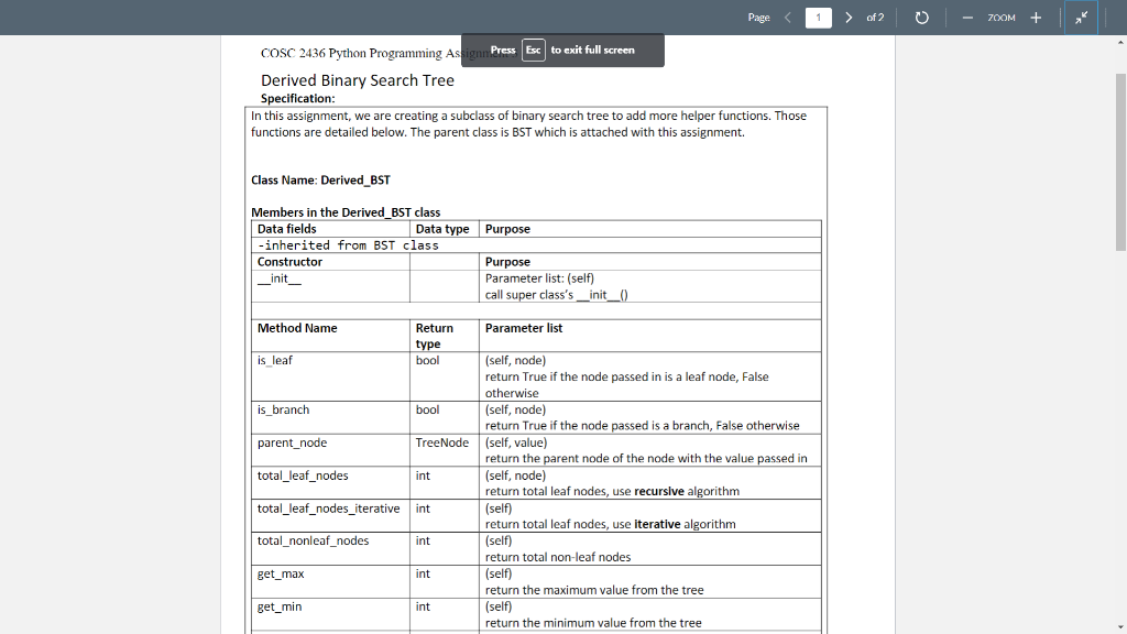 Page of 2 - ZOOM COSC 2436 Python Programming | Chegg.com