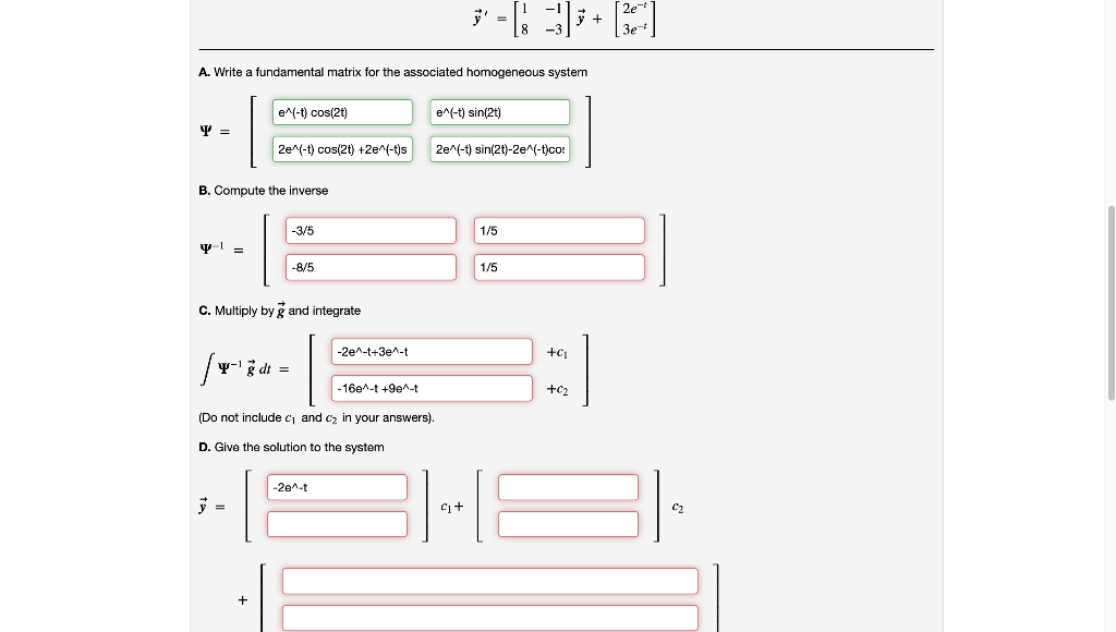 Solved 2e- + A. Write a fundamental matrix for the | Chegg.com