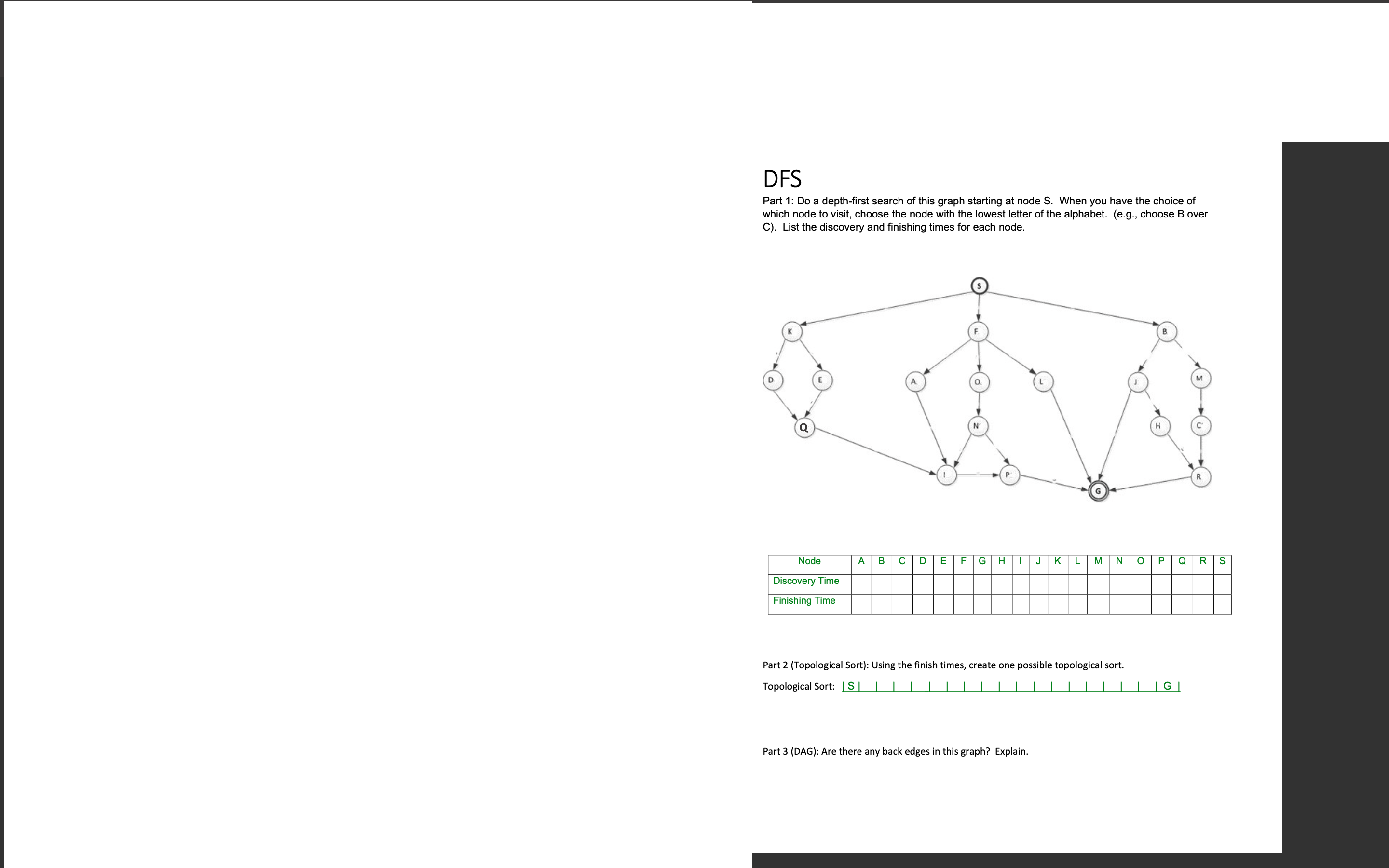 Part 1: Do a depth-first search of this graph | Chegg.com