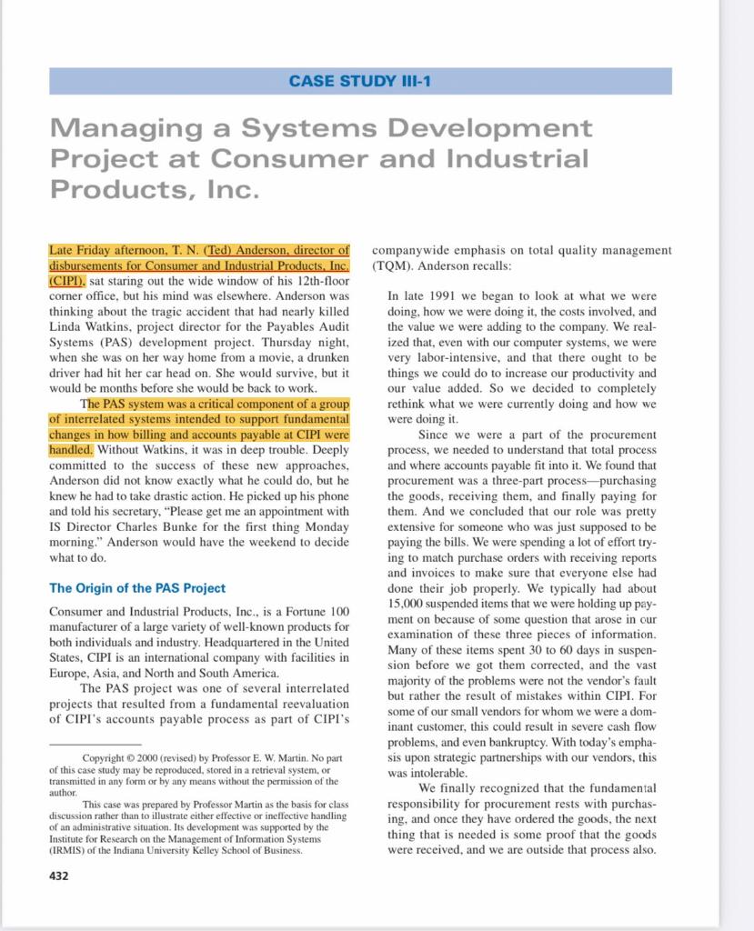 Solved CASE STUDY III-1 Managing a Systems Development | Chegg.com