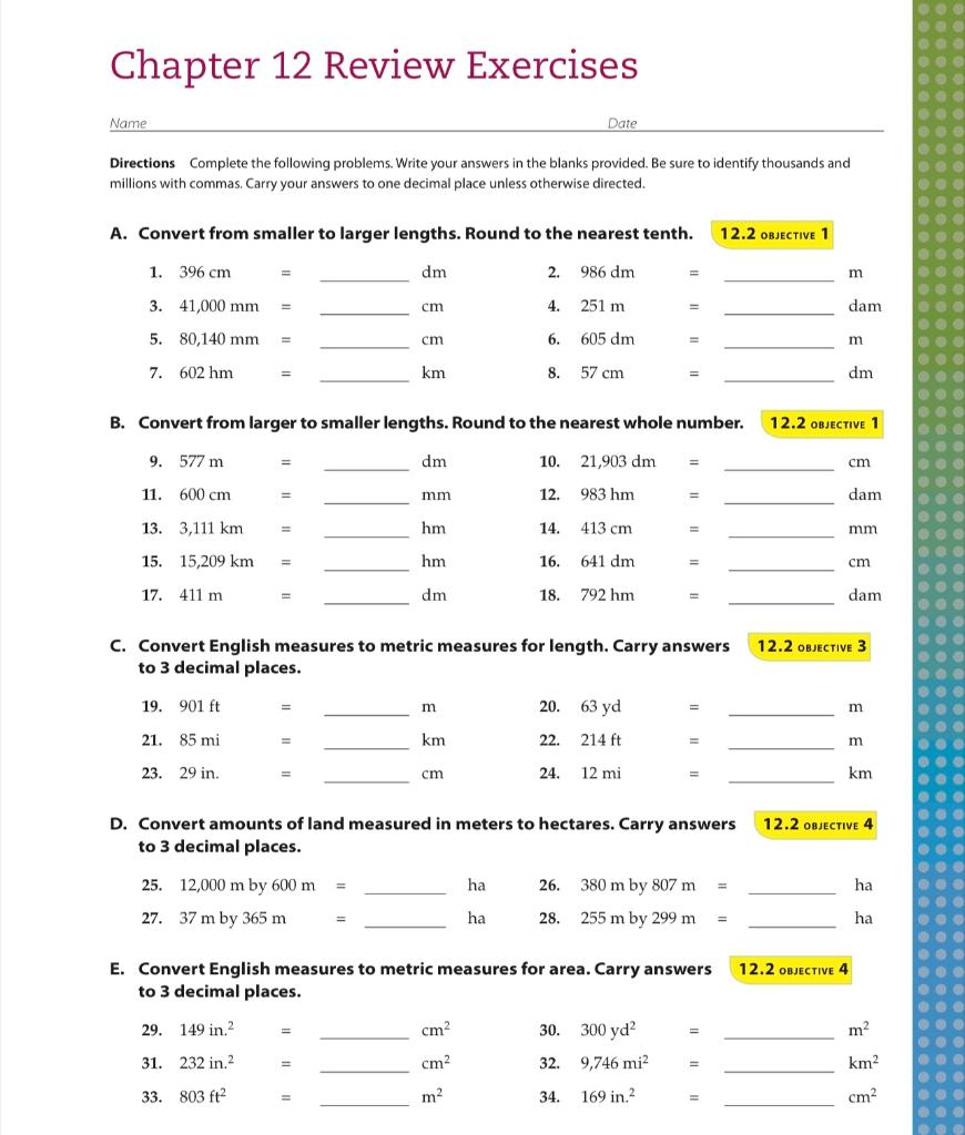 Solved Chapter 3 Review Exercises Name Date Directions Solve | Chegg.com