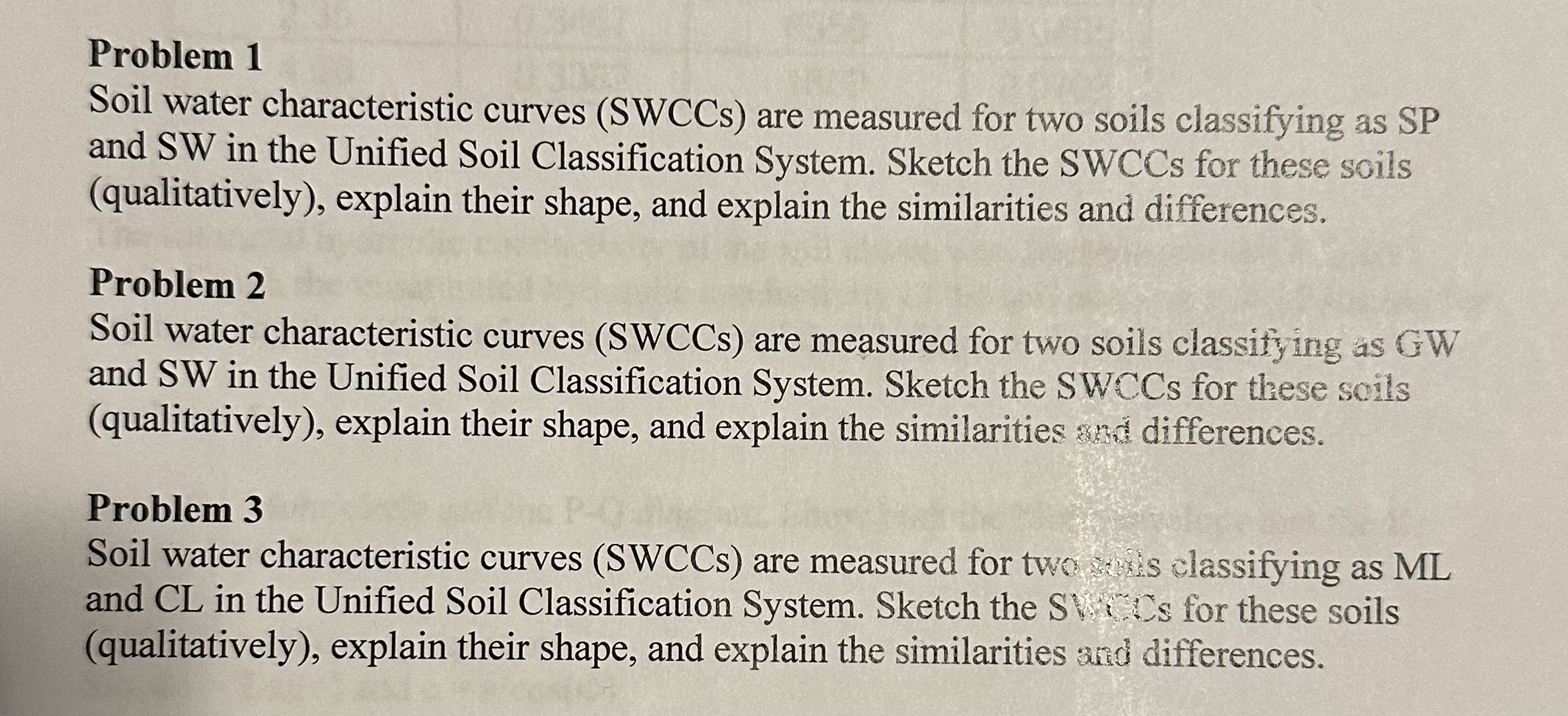 Solved Problem 1Soil water characteristic curves (SWCCs) | Chegg.com