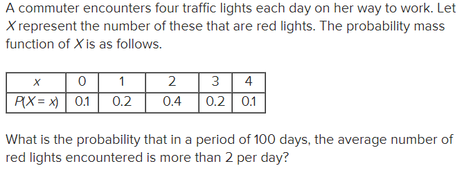Solved A commuter encounters four traffic lights each day on | Chegg.com