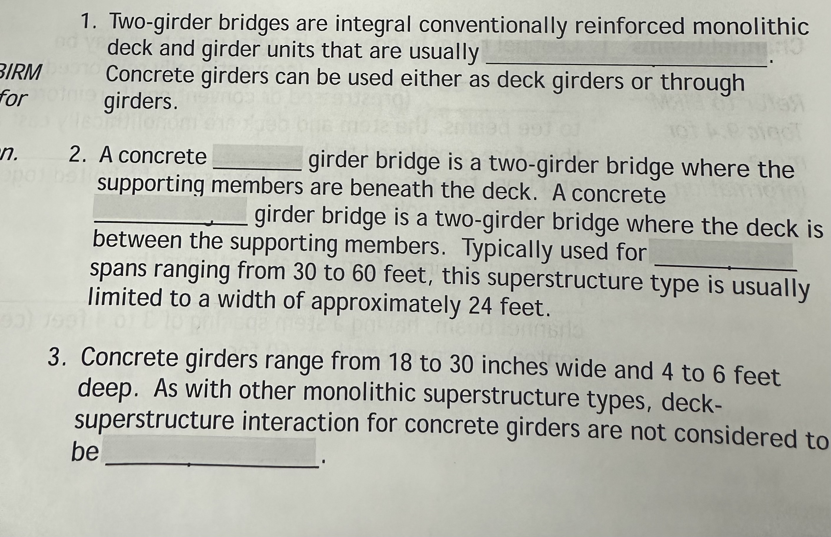 Solved 1. Two-girder bridges are integral conventionally | Chegg.com