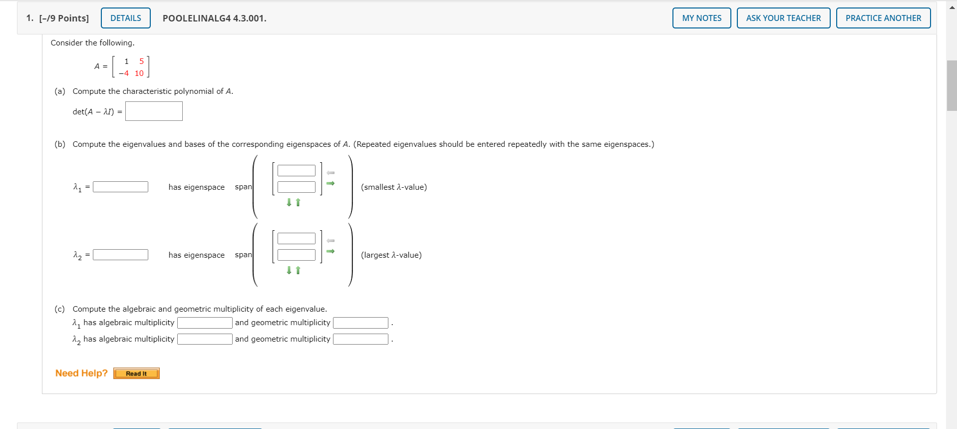 Solved 1. [-19 Points] DETAILS POOLELINALG4 4.3.001. MY | Chegg.com