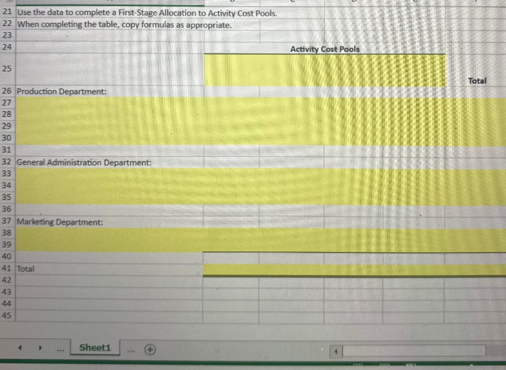 First-Stage Allocation to Activity Cost Pools - Excel | Chegg.com