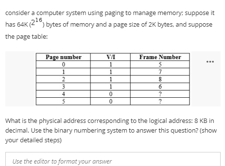 Solved consider a computer system using paging to manage | Chegg.com