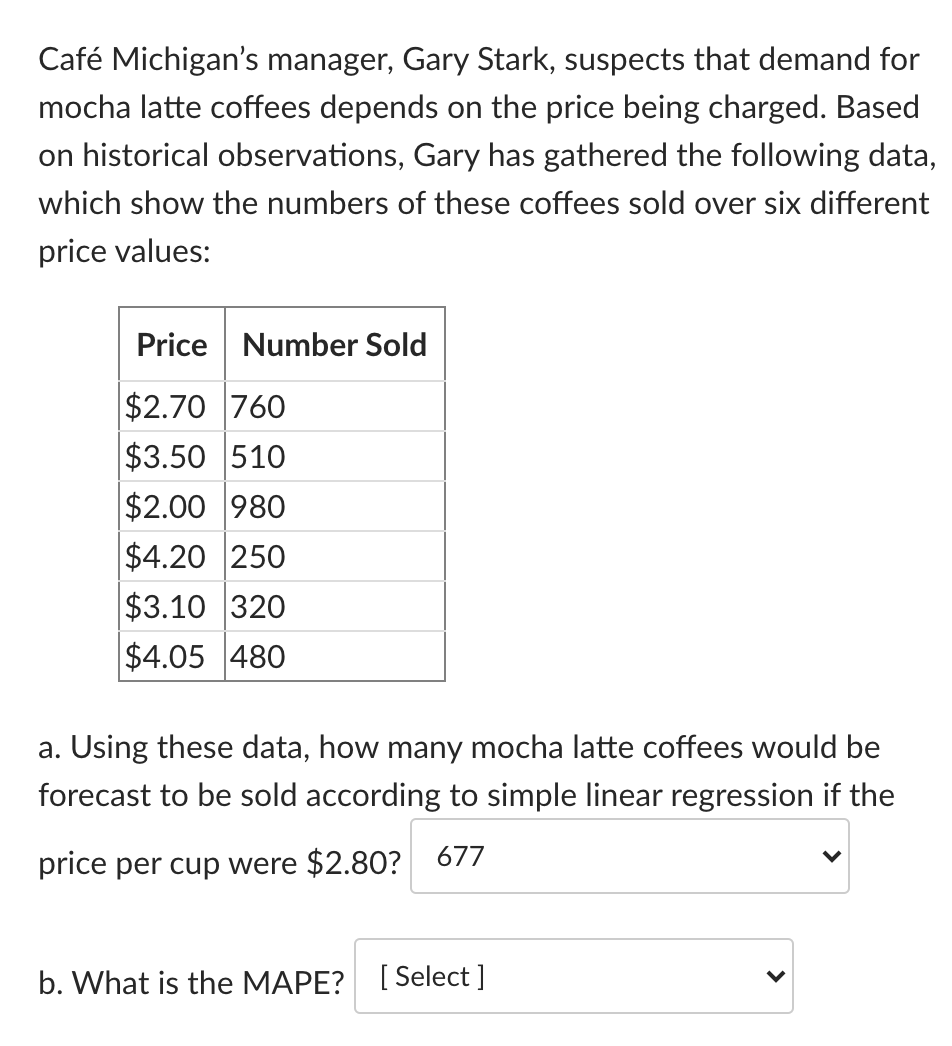 Solved Café Michigan's manager, Gary Stark, suspects that | Chegg.com