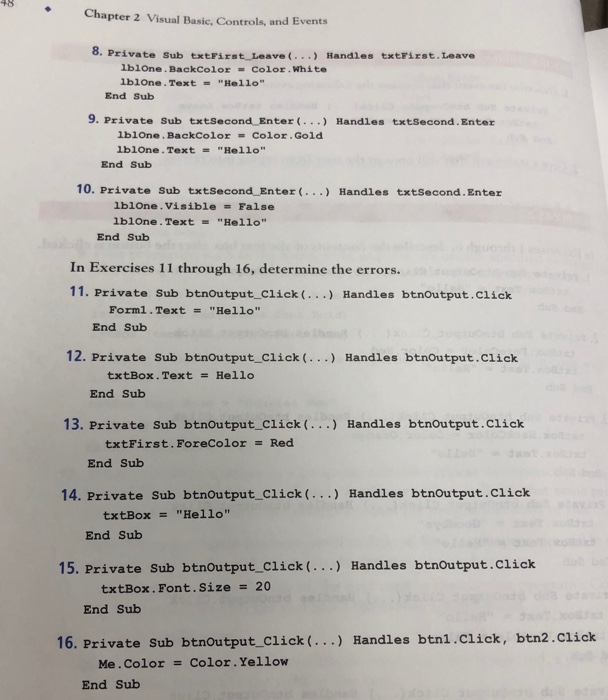 Solved Chapter 2 Visual Basic, Controls, and Events 8. | Chegg.com