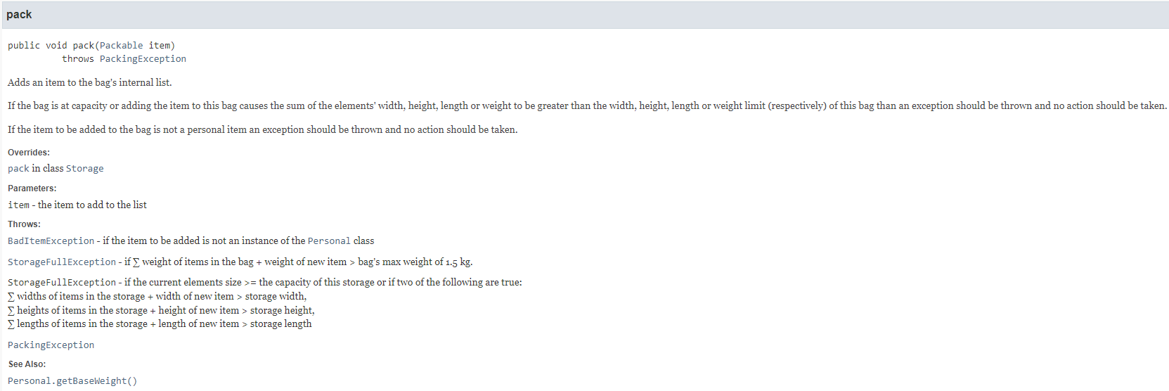 Solved Package mms.storage Class Bag Object" Storage Bag All | Chegg.com