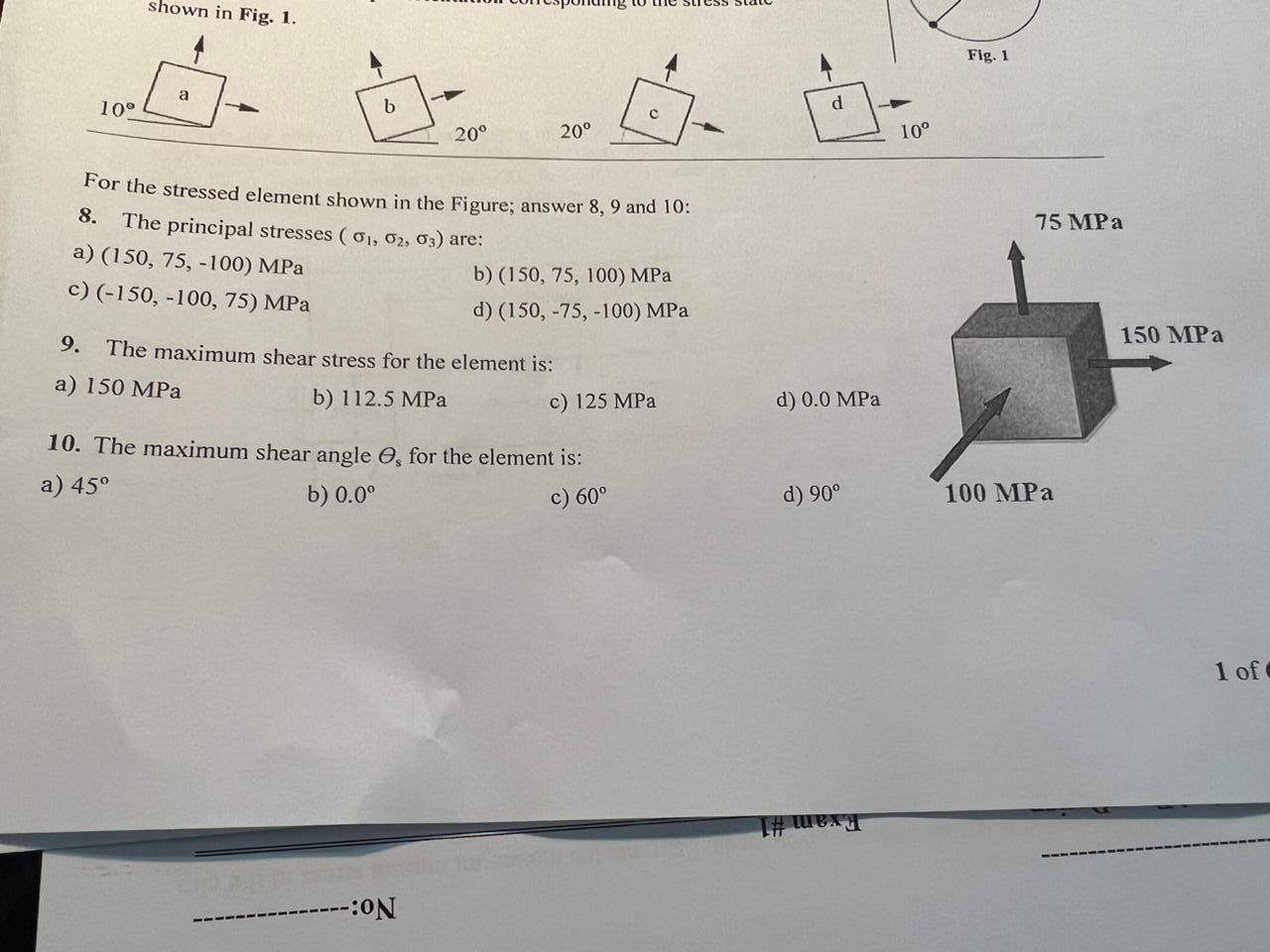 Solved For the stressed element shown in the Figure; answer | Chegg.com