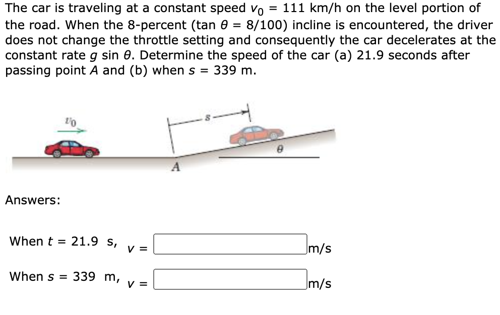 Solved The car is traveling at a constant speed vo 111 km/h | Chegg.com