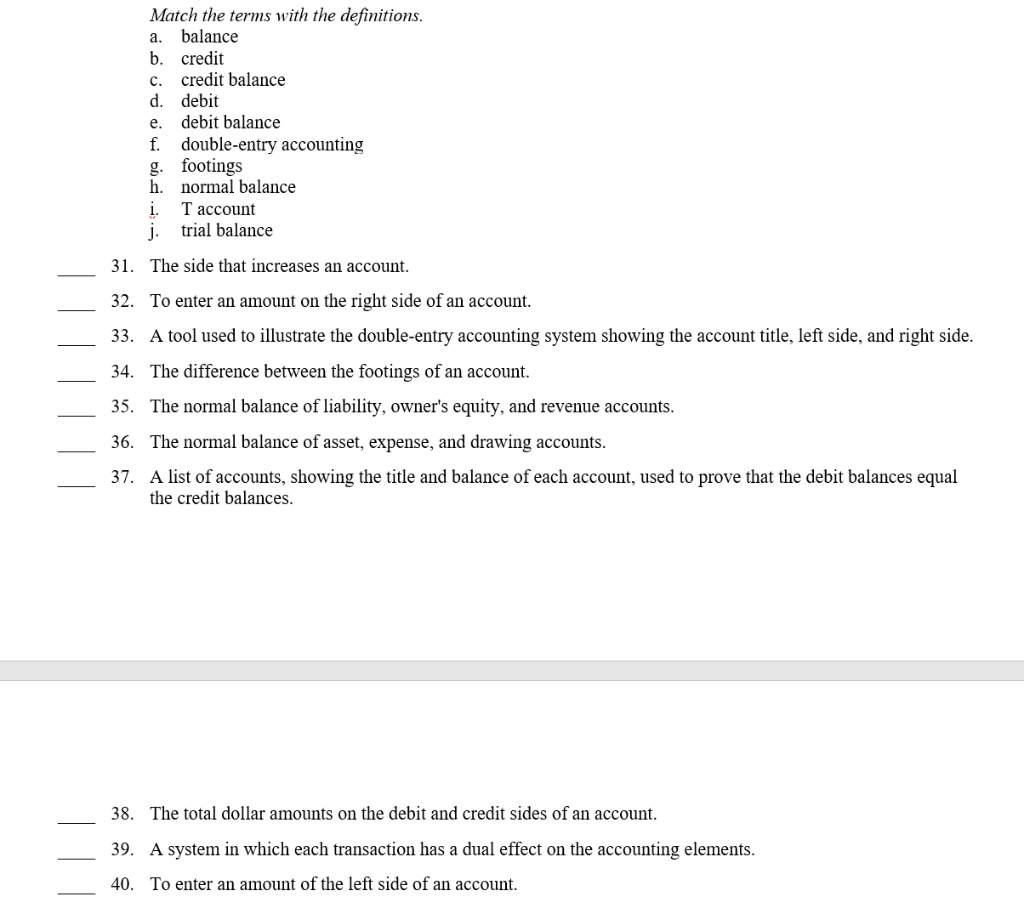Solved Match the terms with the definitions. a. balance b. | Chegg.com