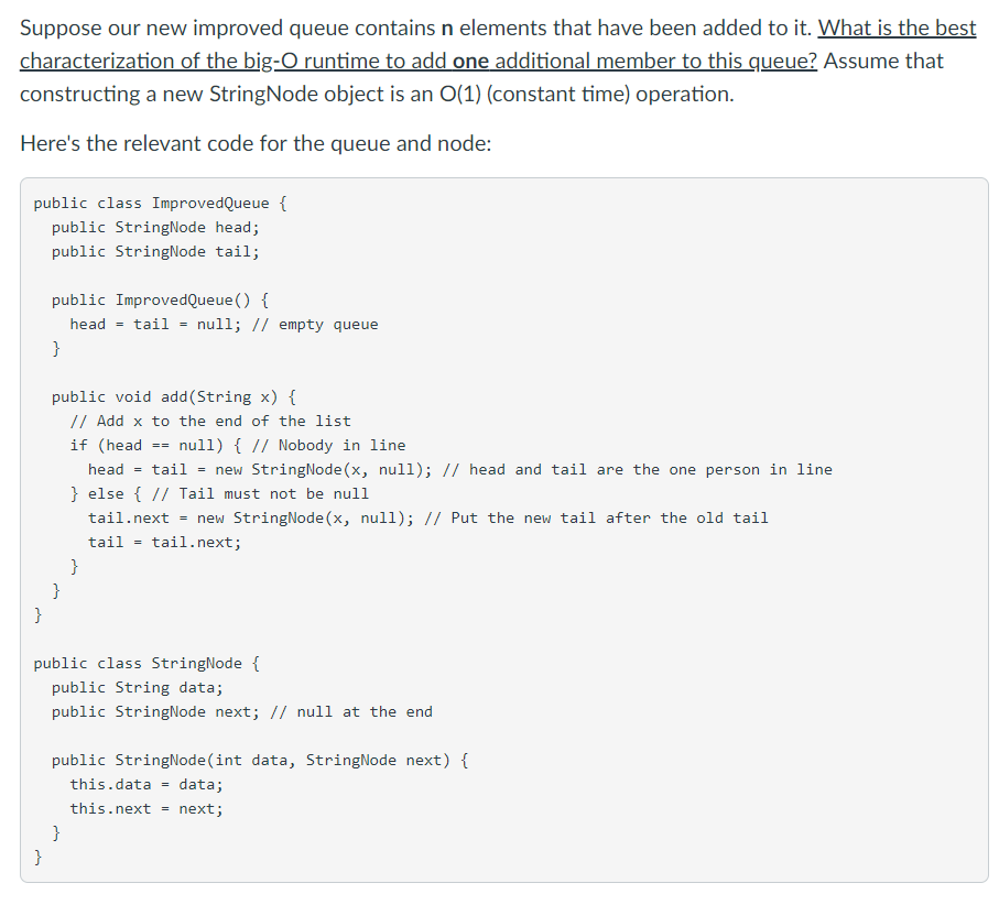 Solved Suppose our new improved queue contains n elements | Chegg.com